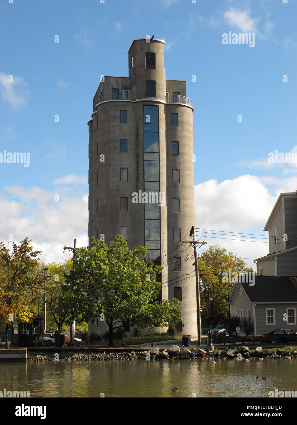 Grain silo converted into office space by the Erie Canal, NY USA Stock ...