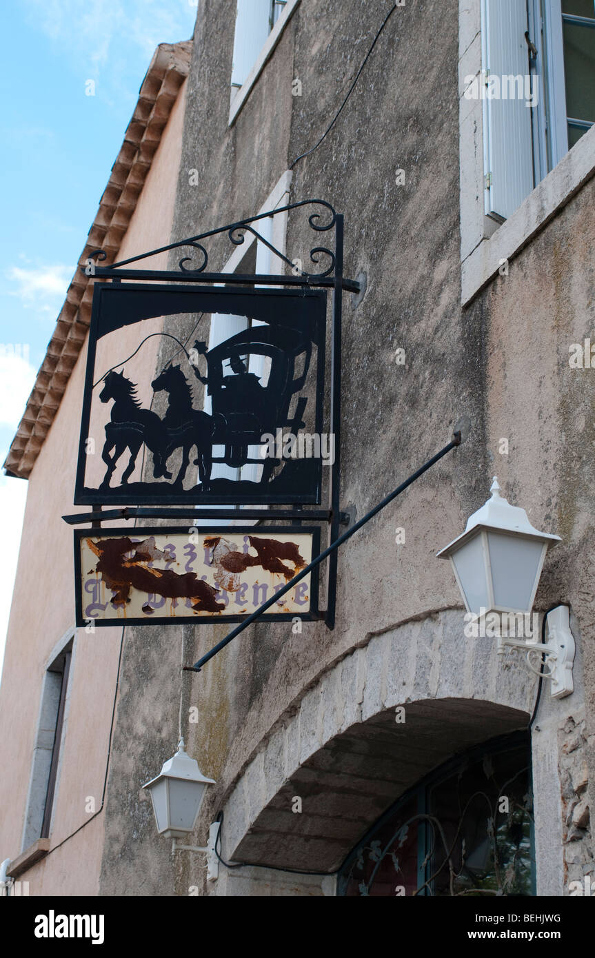 Diligence stagecoach sign, Viols le Fort village, France Stock Photo ...