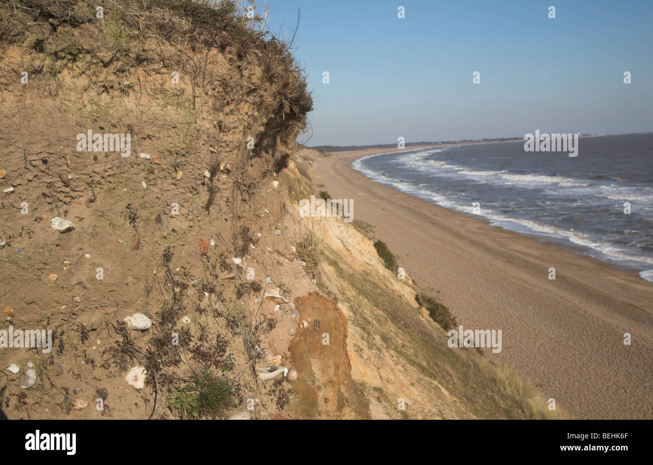 Dunwich beach and cliffs, North Sea coast, Suffolk, East Anglia ...