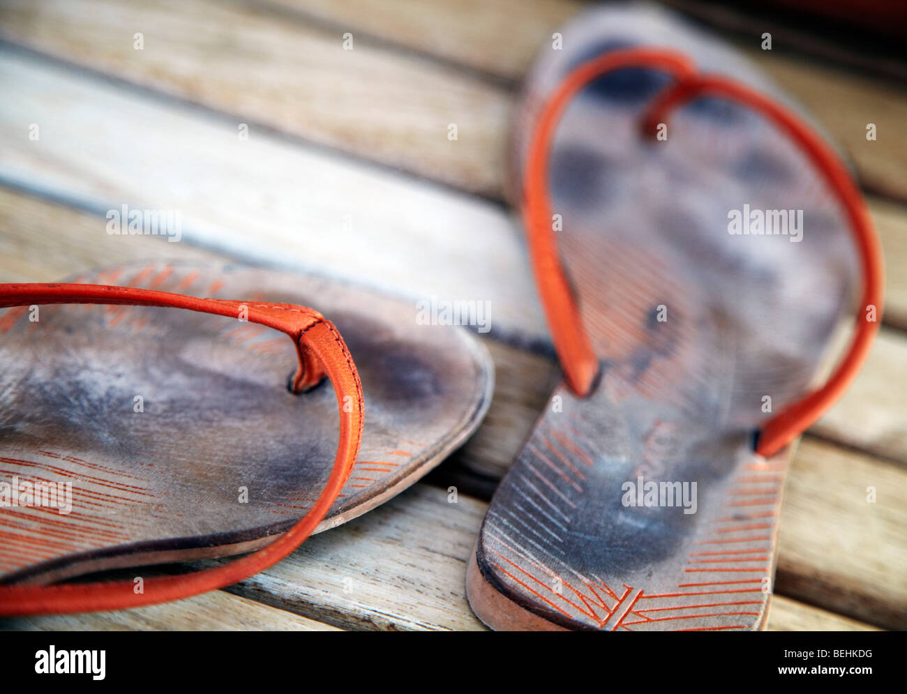 flip flops on wooden chair Stock Photo - Alamy