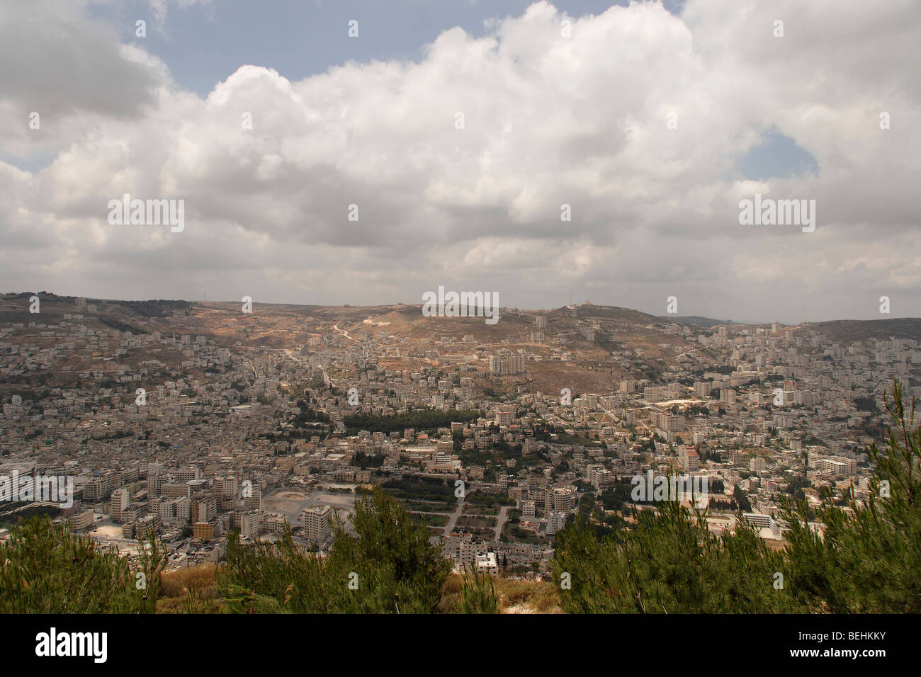 Samaria, a view of the Palestinian city Nablus as seen from Mount Ebal ...