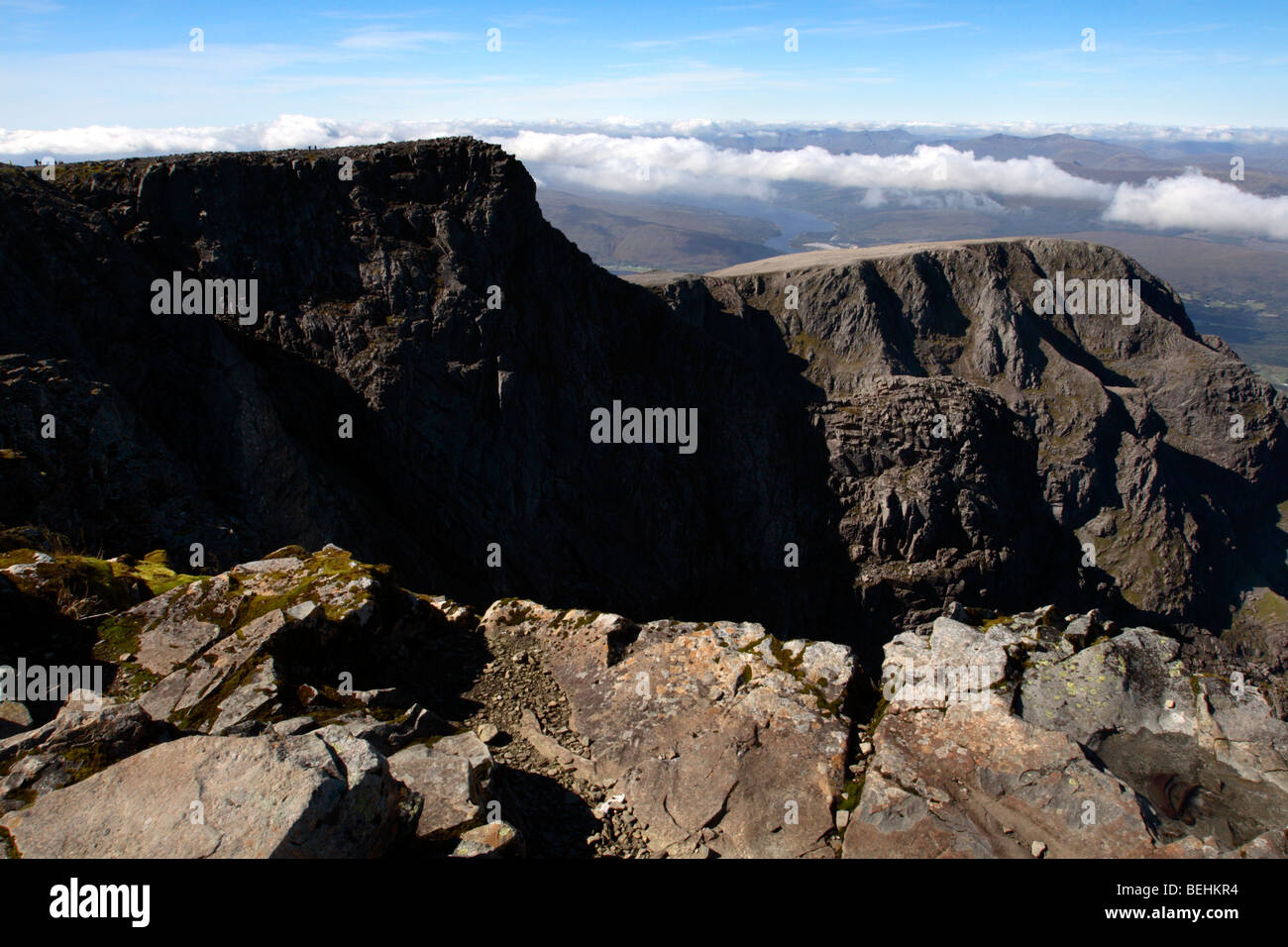 North face cliffs of Ben Nevis, seen from the summit, Scotland, UK ...