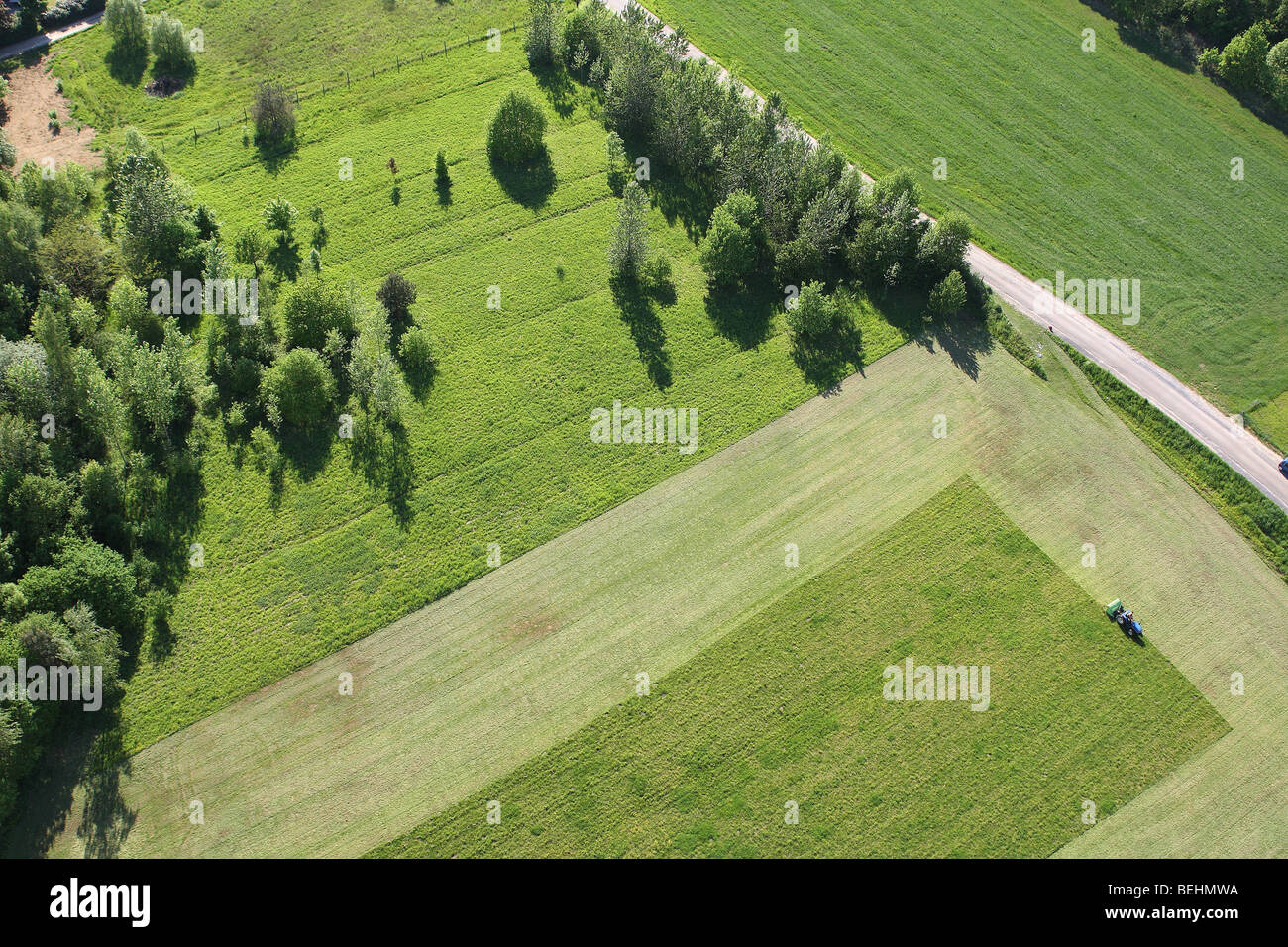 Forested area, fields and grasslands from the air, Belgium Stock Photo ...