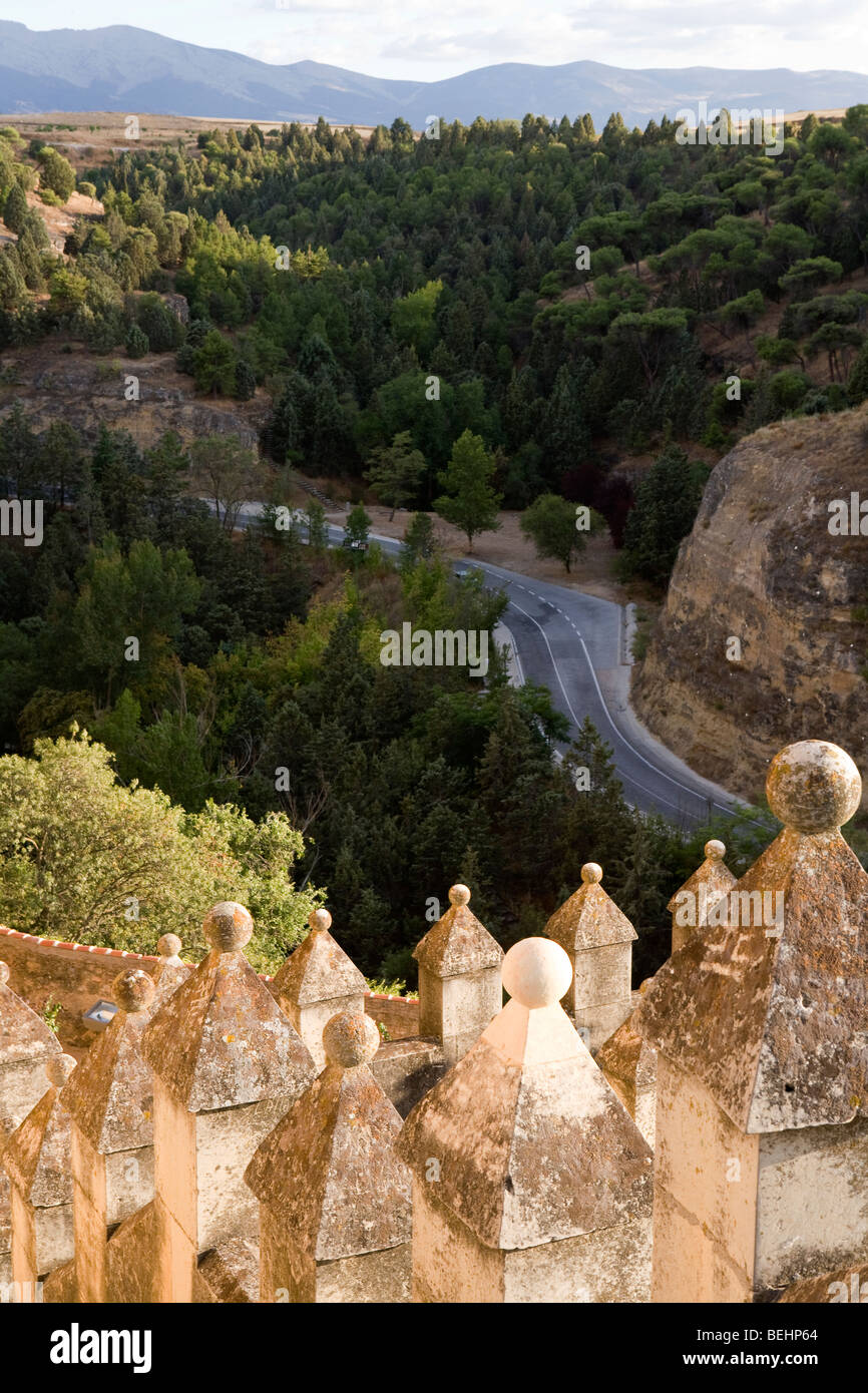 Scenic view of road and rural landscape from city walls, Segovia, Spain ...