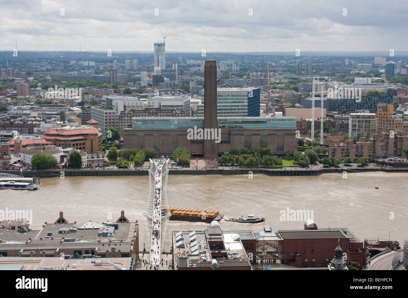 The Tate Modern and the River Thames as viewed from the top of St Paul ...