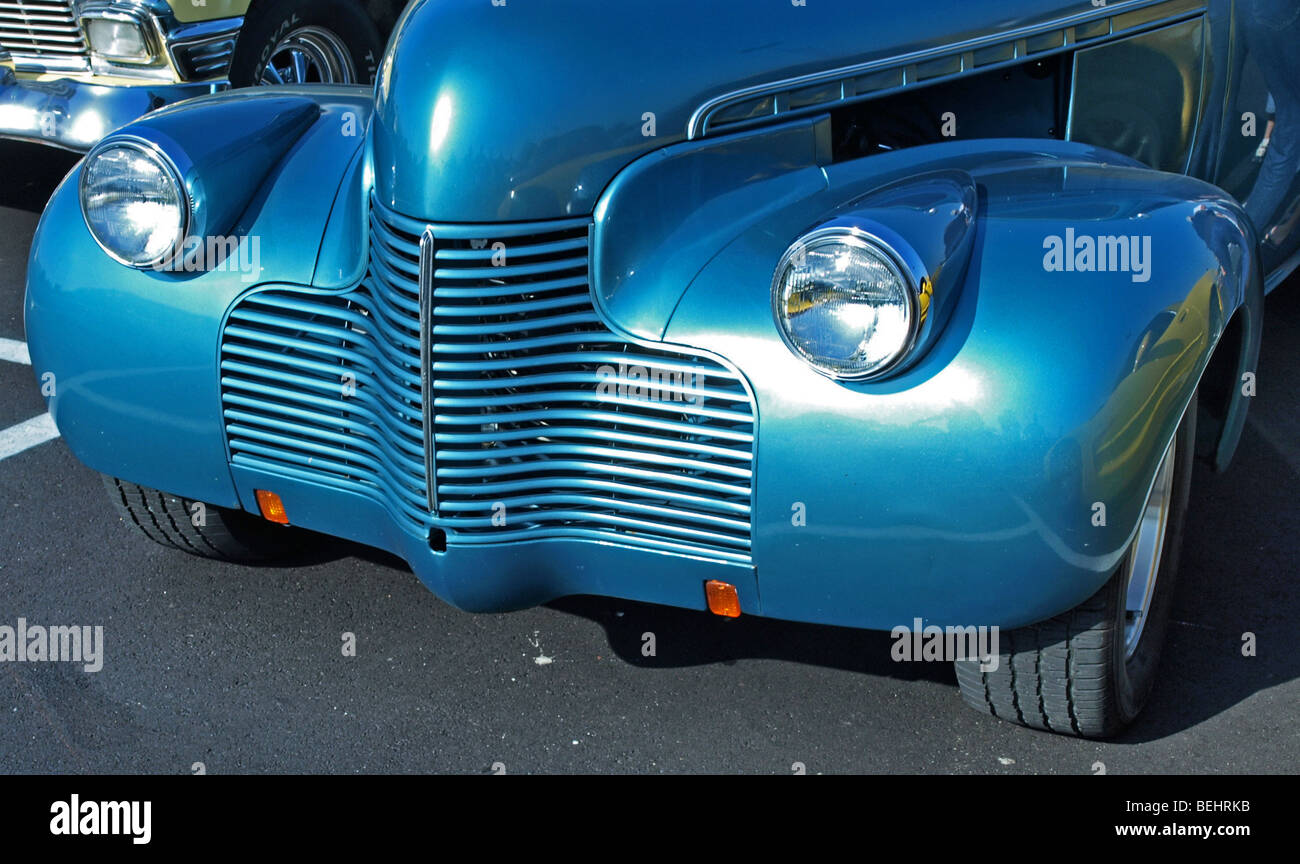 blue modified hot rod customized car automobile front end with ...