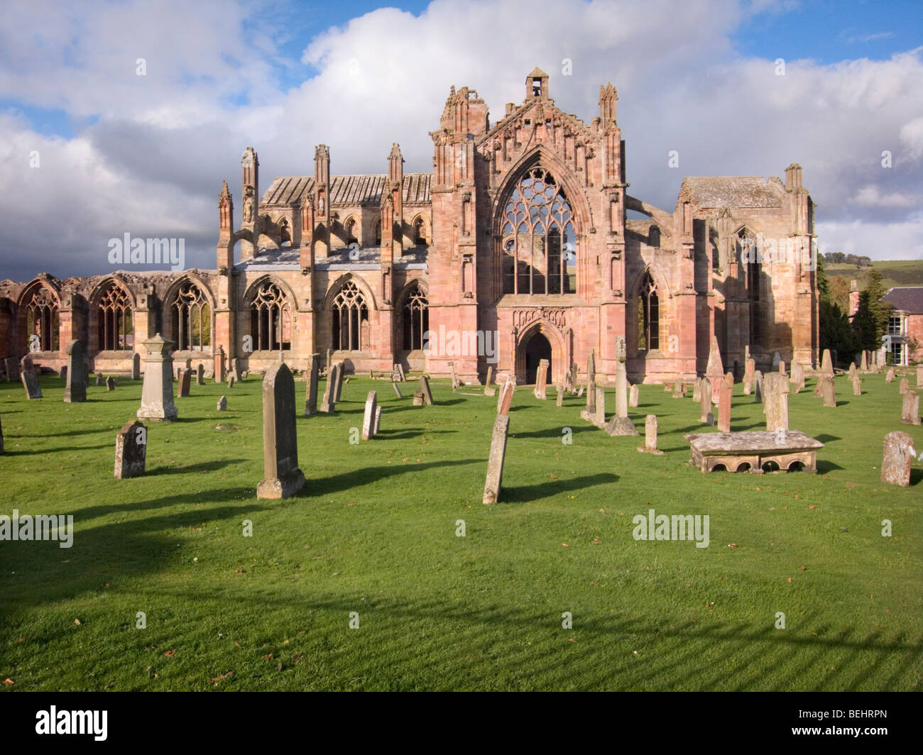 The medieval abbey at Melrose in the Scottish Borders Stock Photo - Alamy