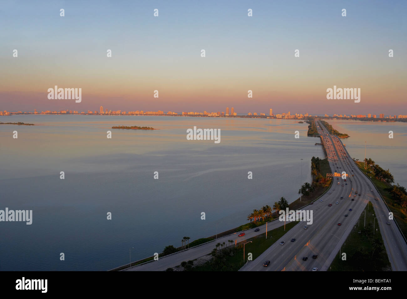 High angle view of a highway, Julia Tuttle Causeway, Miami, Florida ...