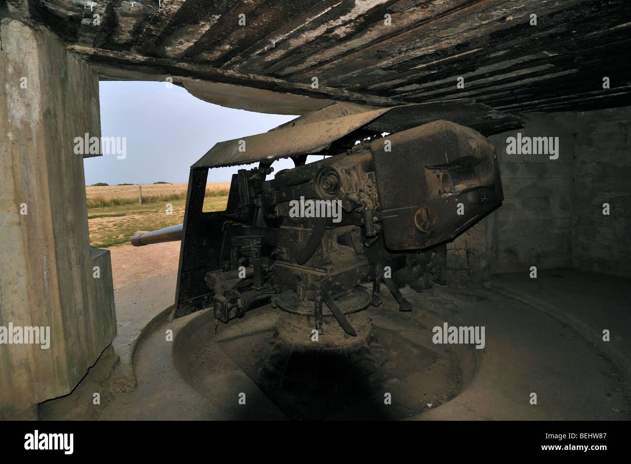 German gun in bunker of WW2 Batterie Le Chaos, part of Second World War ...