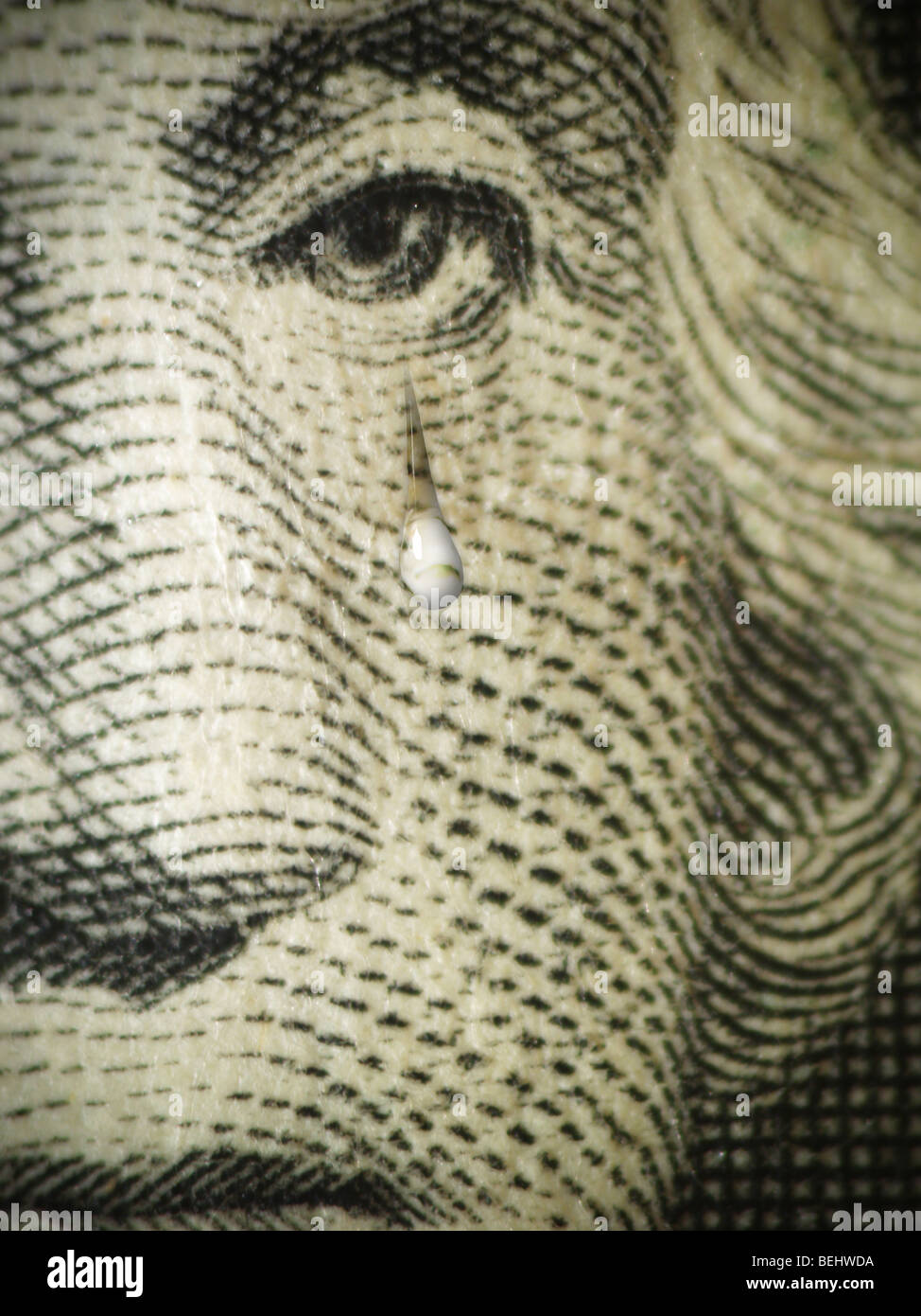 Macro of Washington's face with a tear falling down his cheek Stock ...