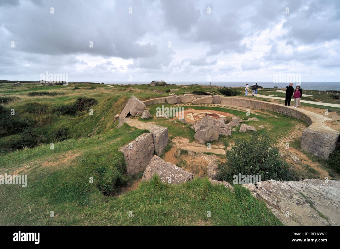 Second World War Two site with bombed WW2 bunkers at the Pointe du Hoc ...