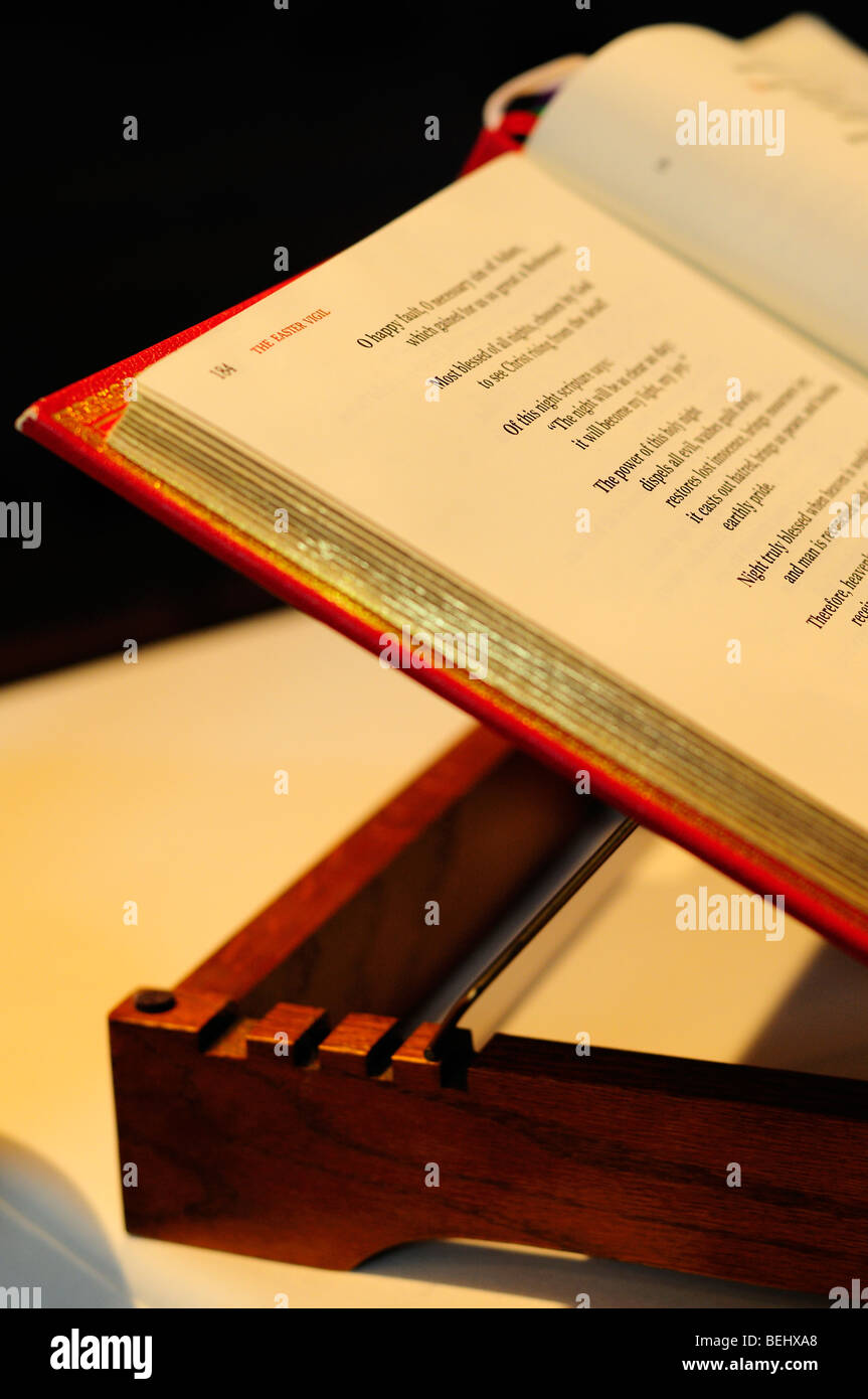 A book of sermons on a pulpit in a rural Catholic Church Stock Photo ...