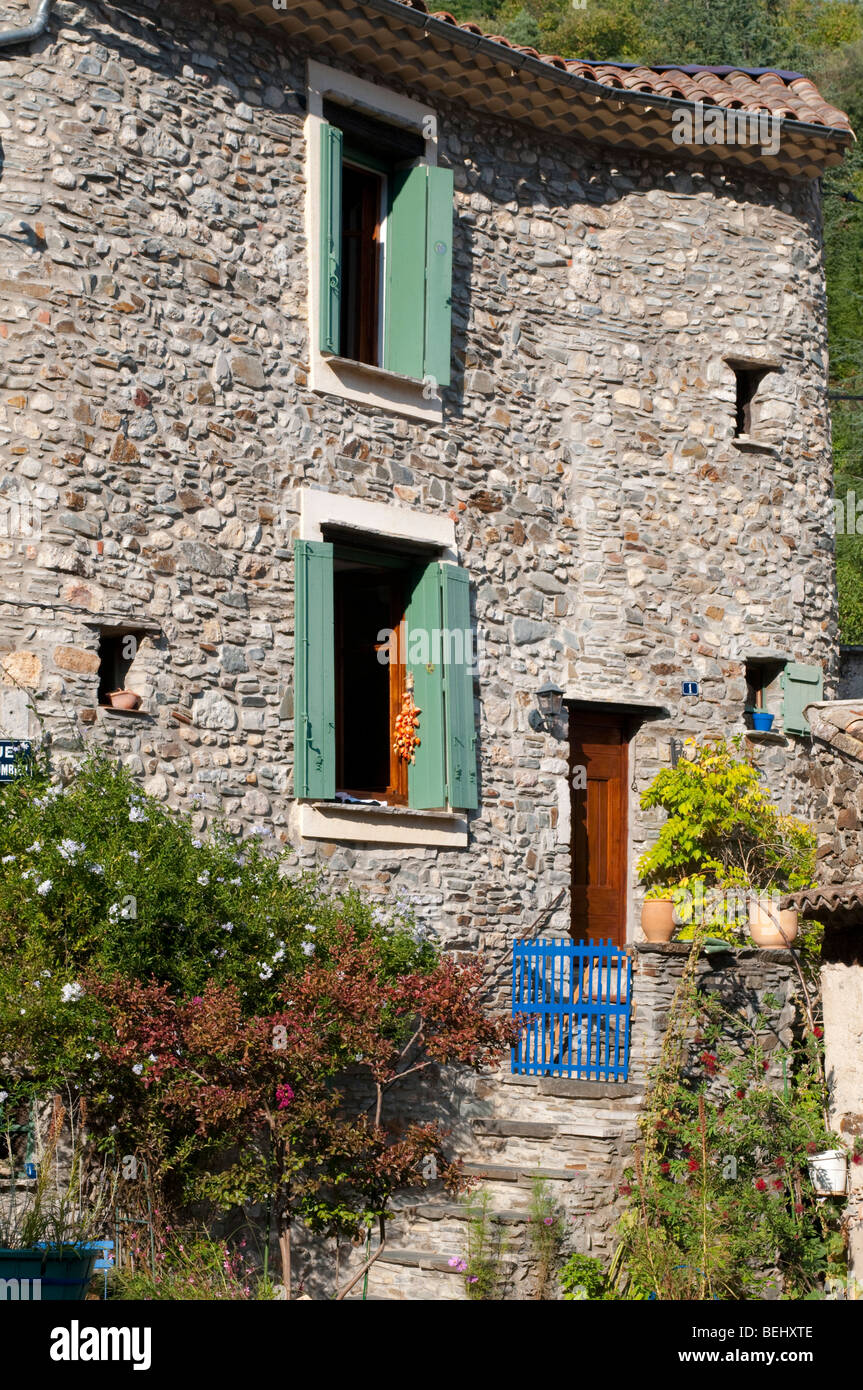 Stone house, St Laurent Le Minier village near Ganges, France Stock ...