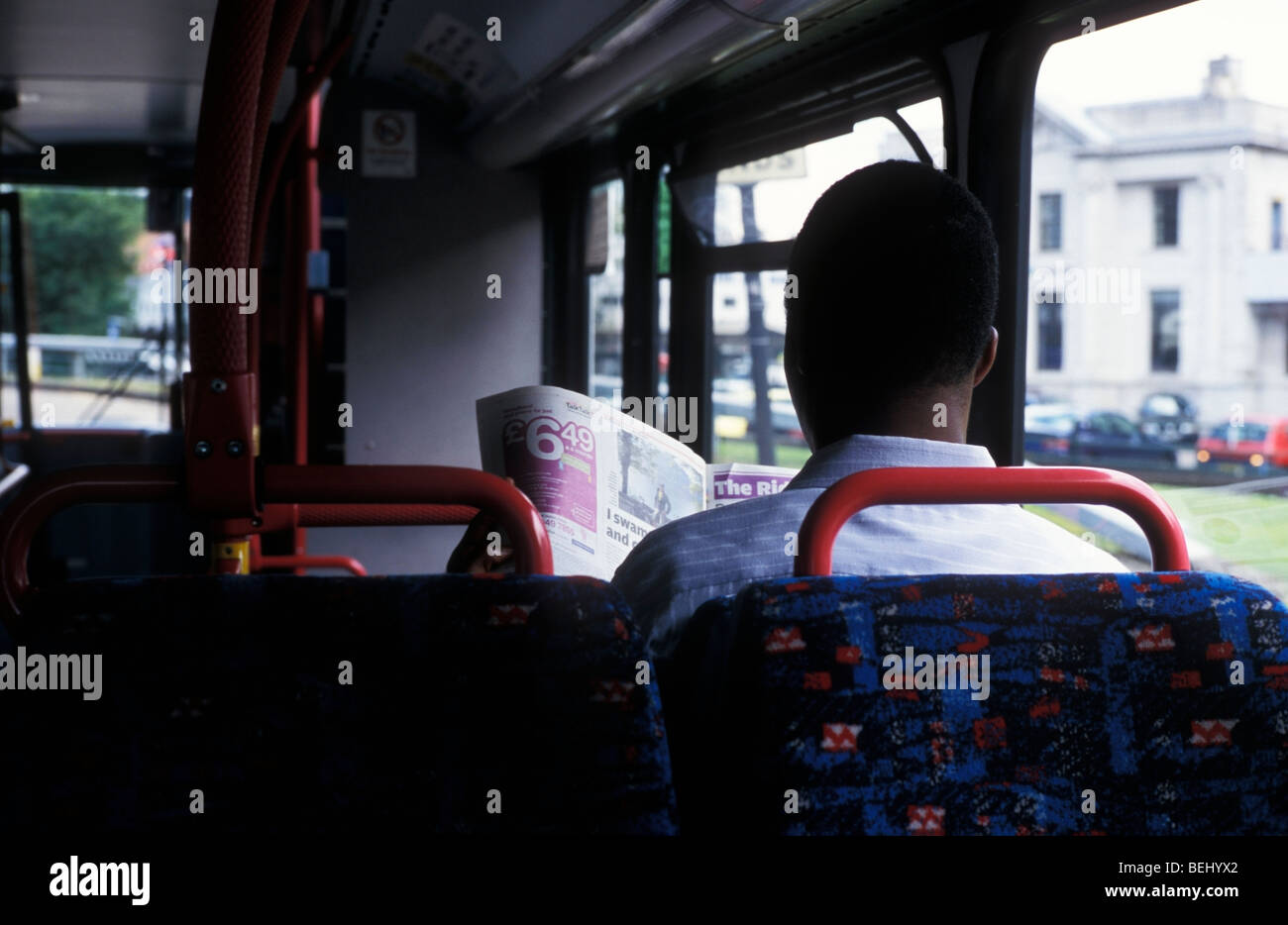 Inside the Number 23 bus Birmingam UK Stock Photo - Alamy