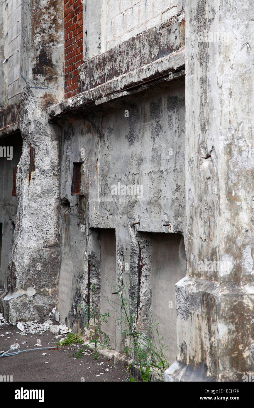 Deserted broken building concrete wall with window abandoned ruins ...
