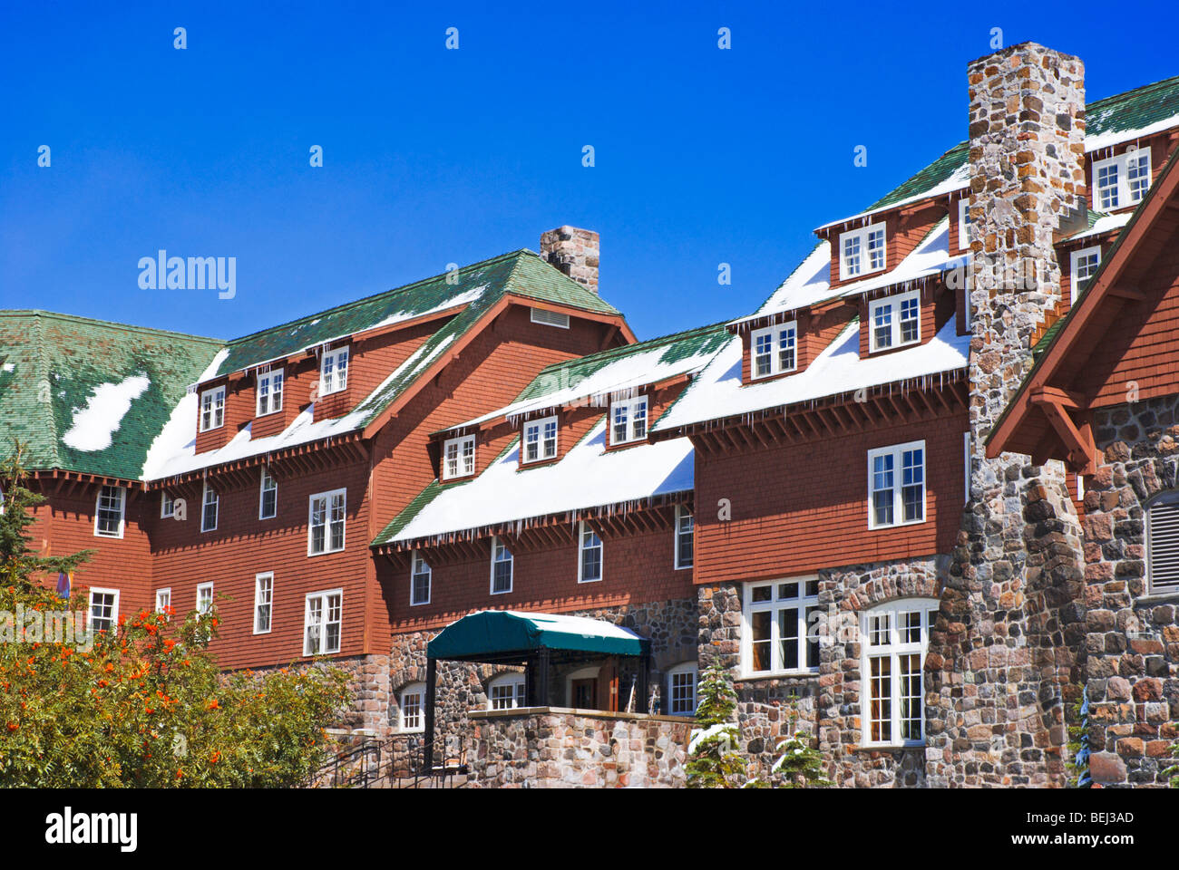The Crater Lake Lodge after an early snow fall, Crater Lake National ...