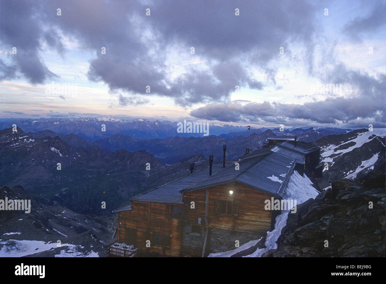 Gnifetti refuge by night, Monte Rosa, between Valsesia and Aosta Valley ...