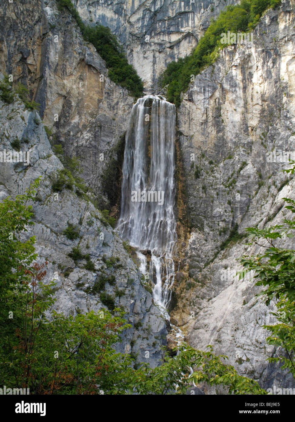 Slap Boka waterfall in the Soca valley in between Bovec and Kobarid in ...