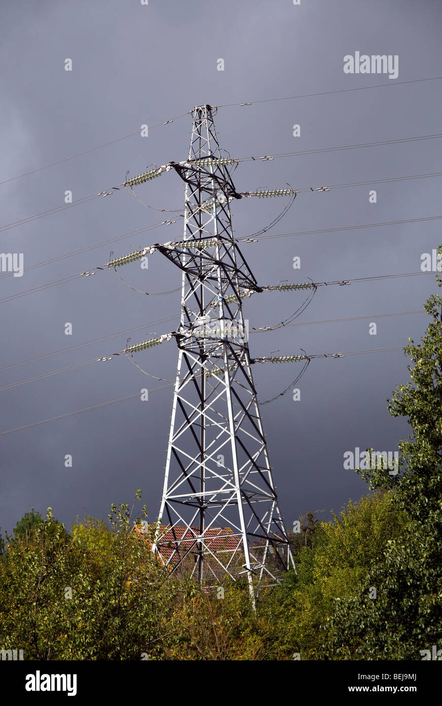 House housing electricity pylon hi-res stock photography and images - Alamy