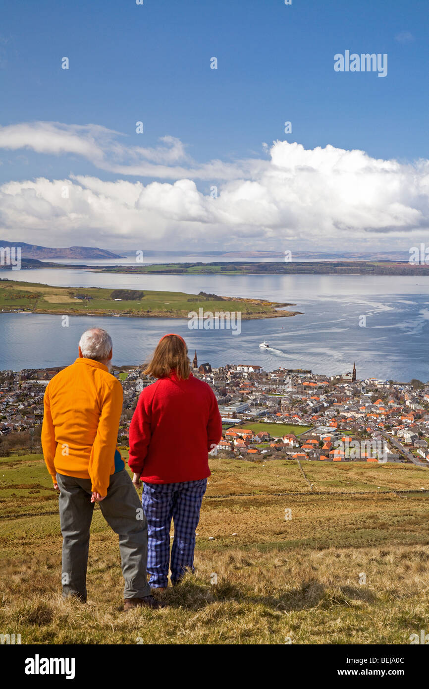 Largs and the Cumbrae Ferry from Castle Hill Stock Photo - Alamy