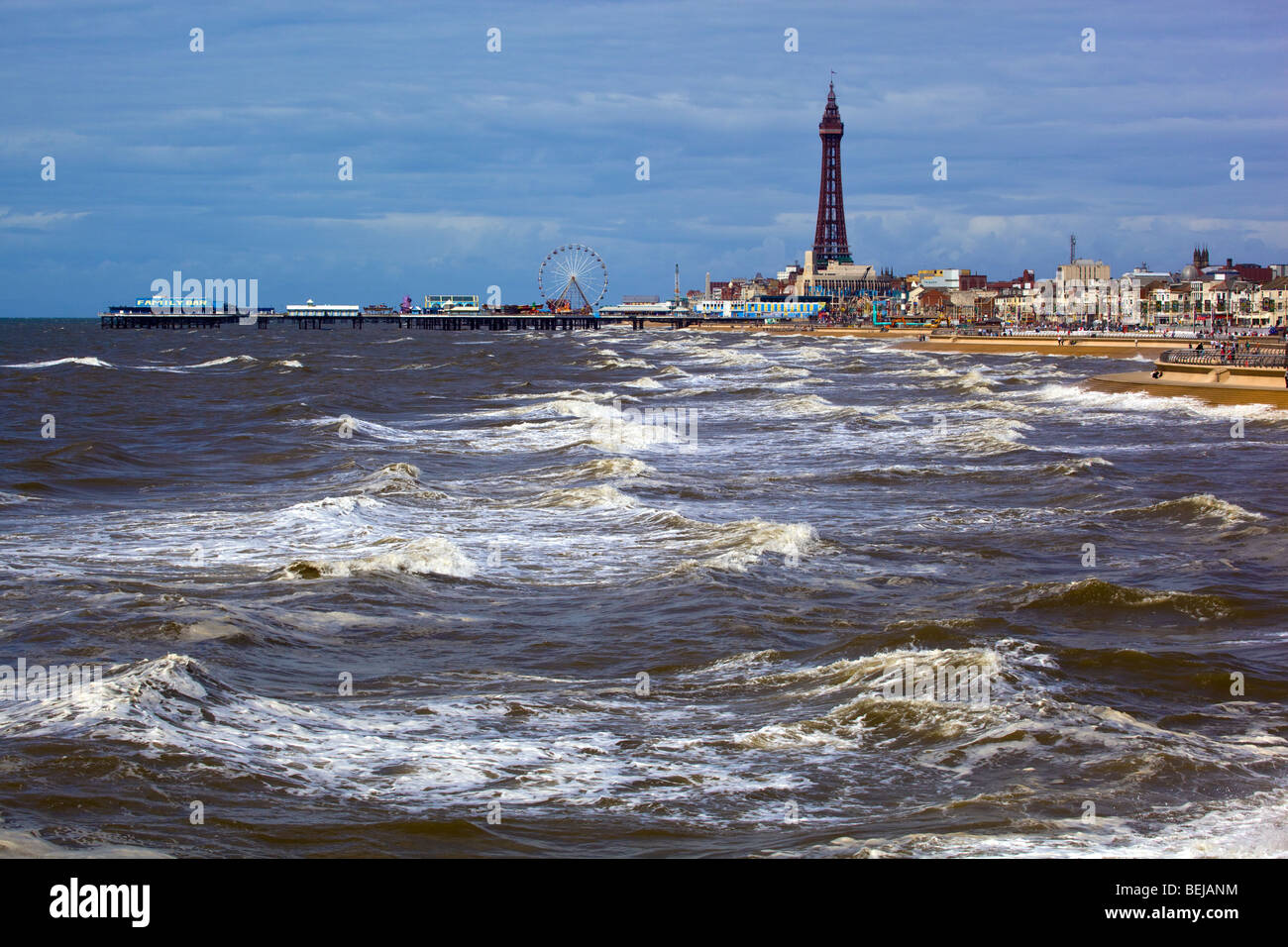 Seafront with waves at Blackpool Lancashire England Stock Photo - Alamy