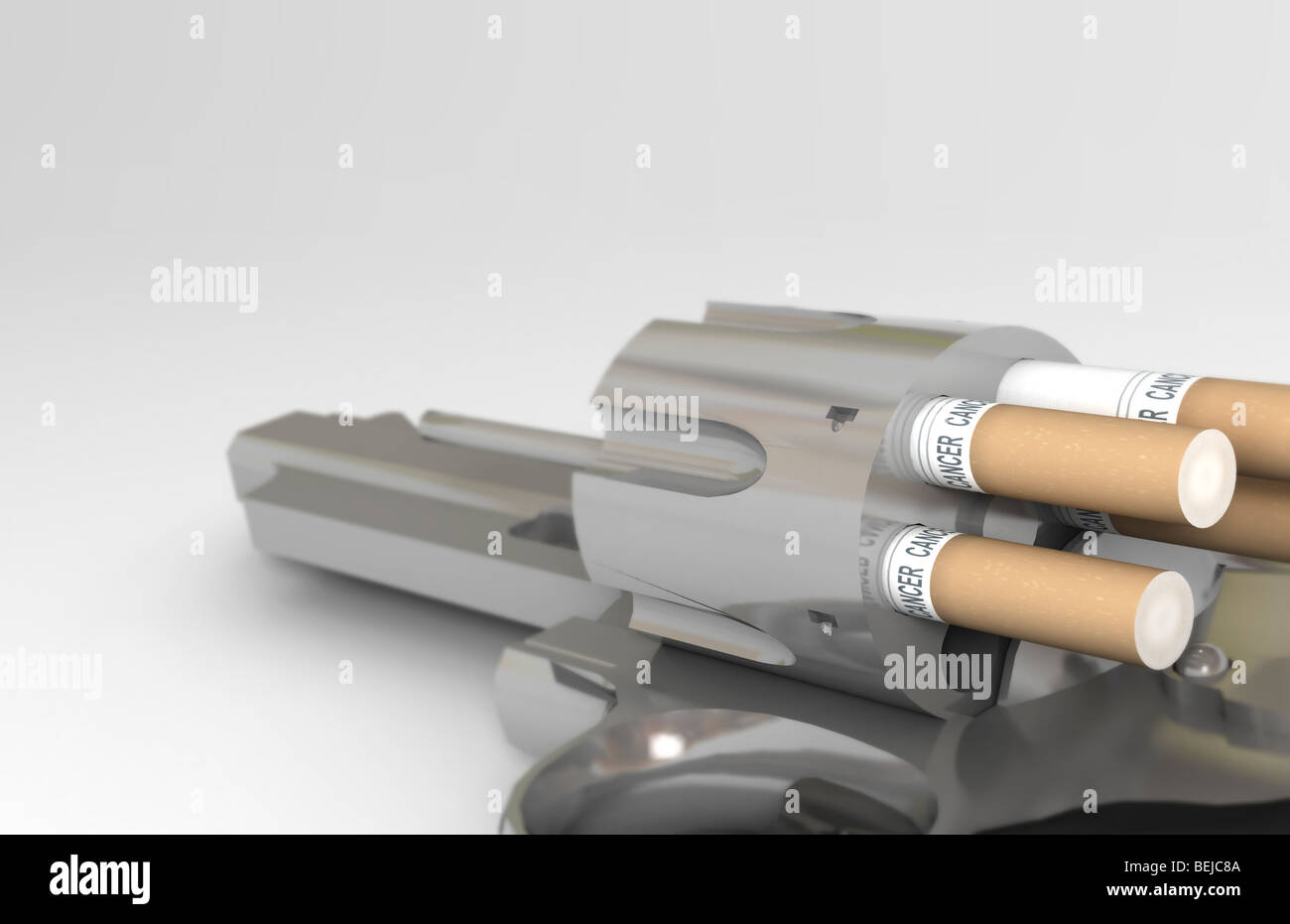 A close up view of a gun with the barrel open showing cigarette loaded ...