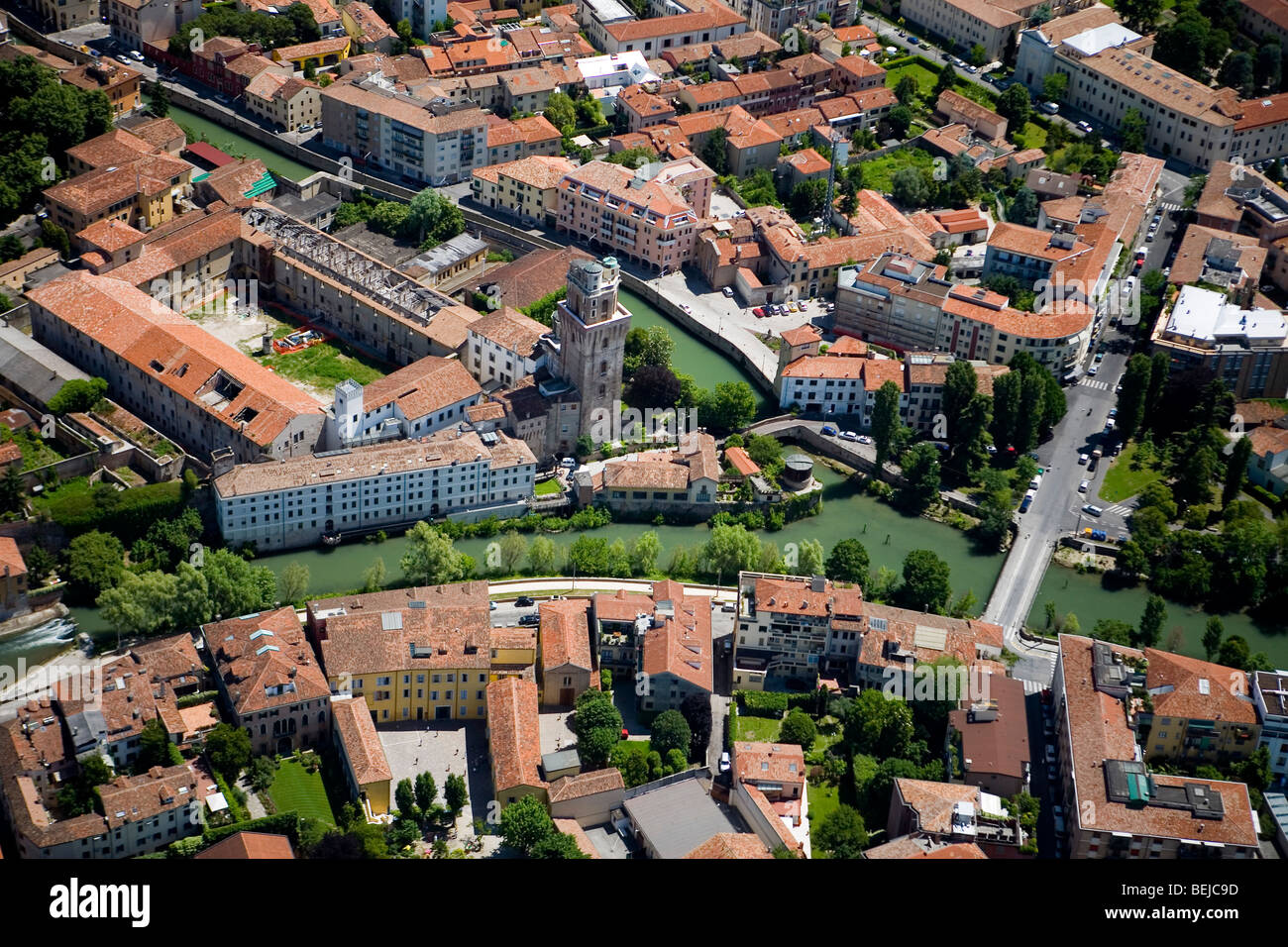 aerial view of Bacchiglione river and town Padova and astronomical ...