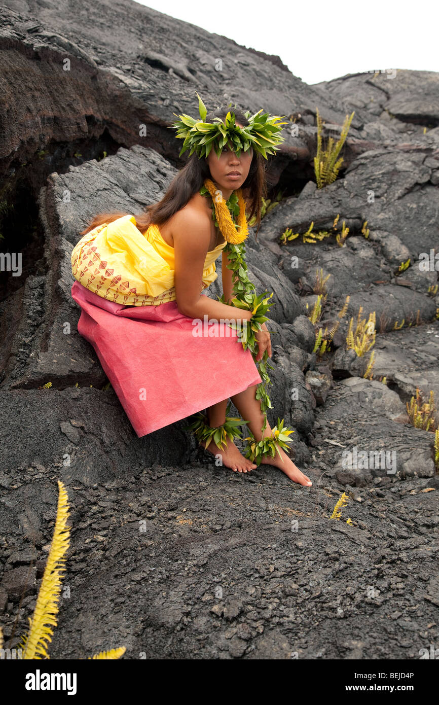 Young Hawaiian woman wearing traditional hula attire Stock Photo - Alamy