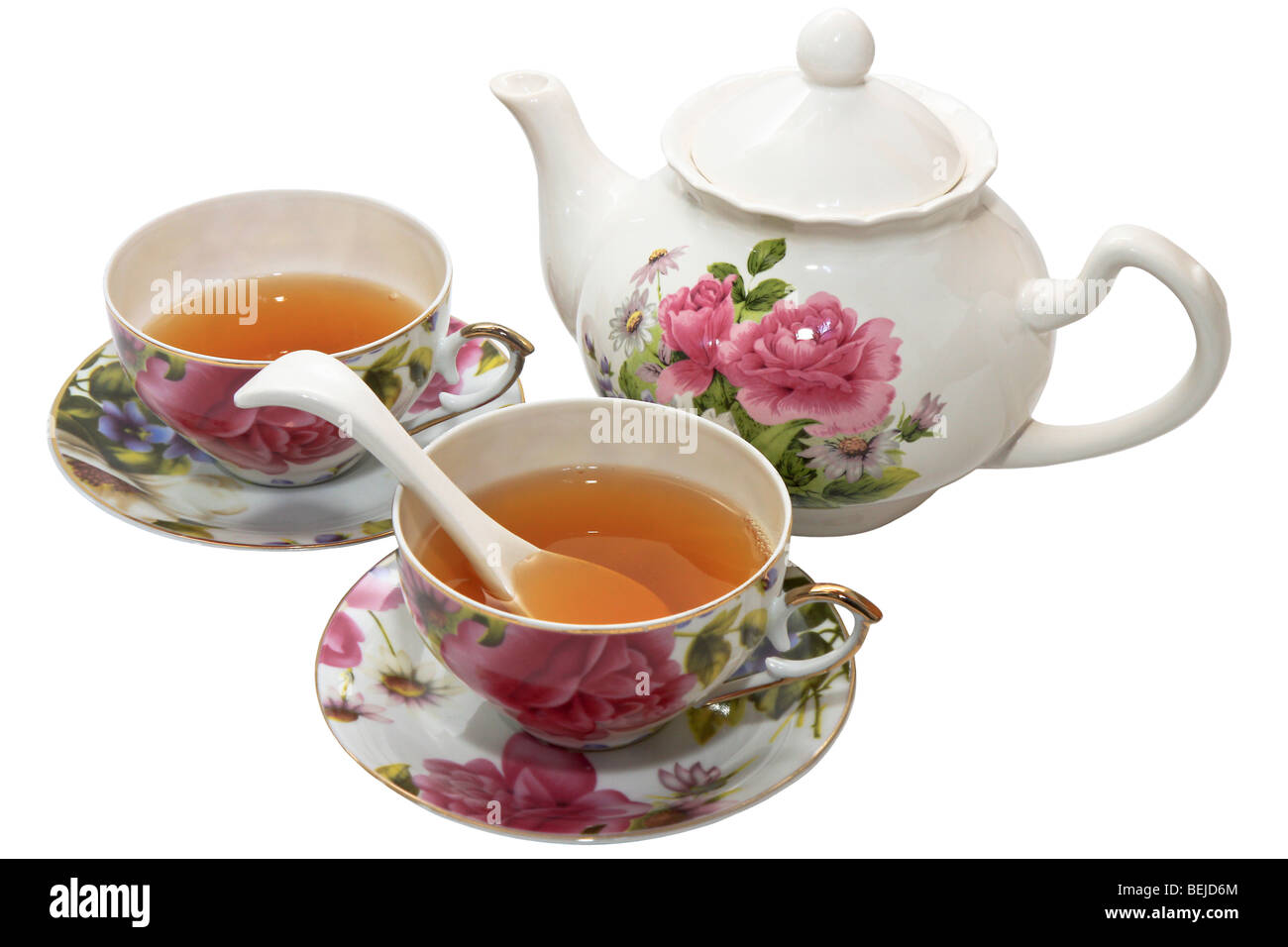 Teapot and cups with saucer and spoon hi-res stock photography and ...