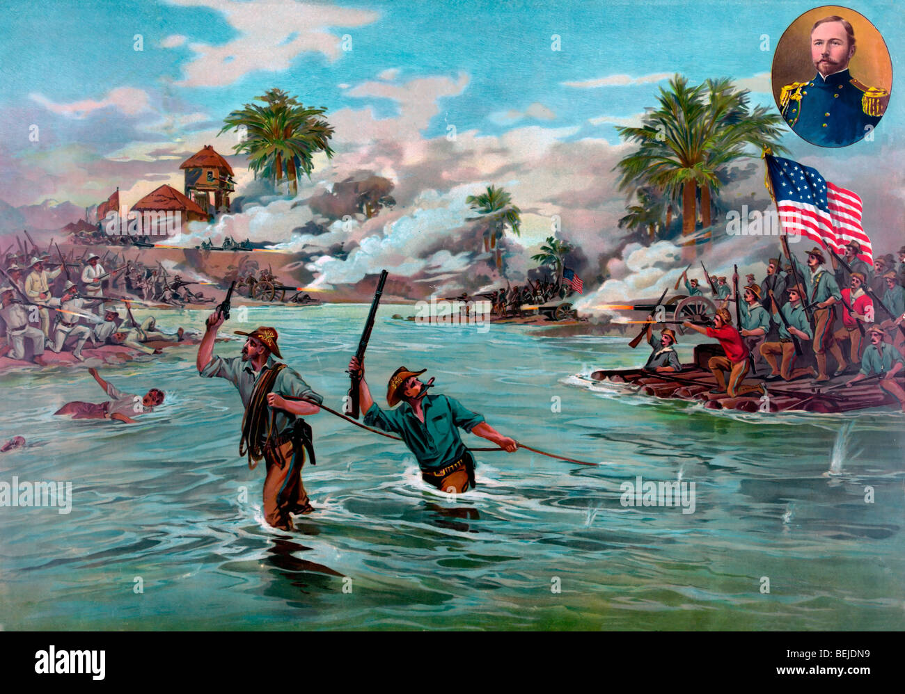 Colonel Funston and 20th Kansas volunteers crossing the river at ...