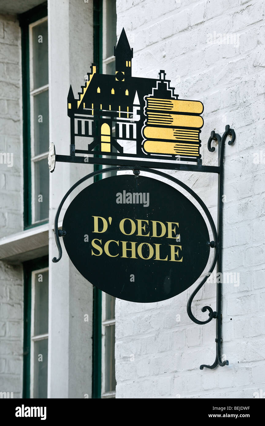 Signboard of bookshop in the town Damme, West Flanders, Belgium Stock ...