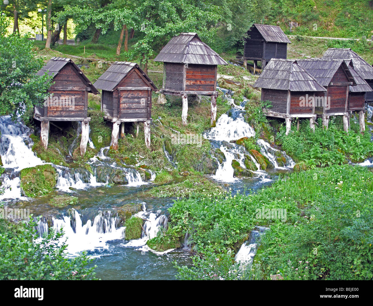 Bosnia and Herzegovina, district of Jajce town. Watermills on the Pliva ...