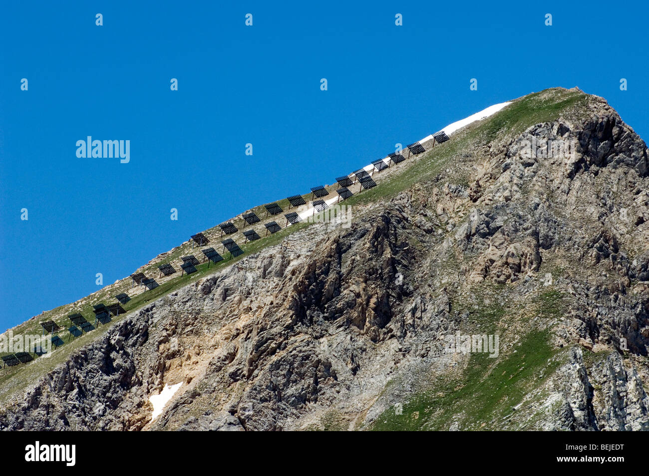 Buttresses / snow fences on mountain slope to avoid avalanches in the ...