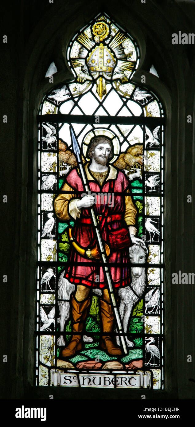 A stained glass window by James Powell & Sons depicting St Hubert as ...