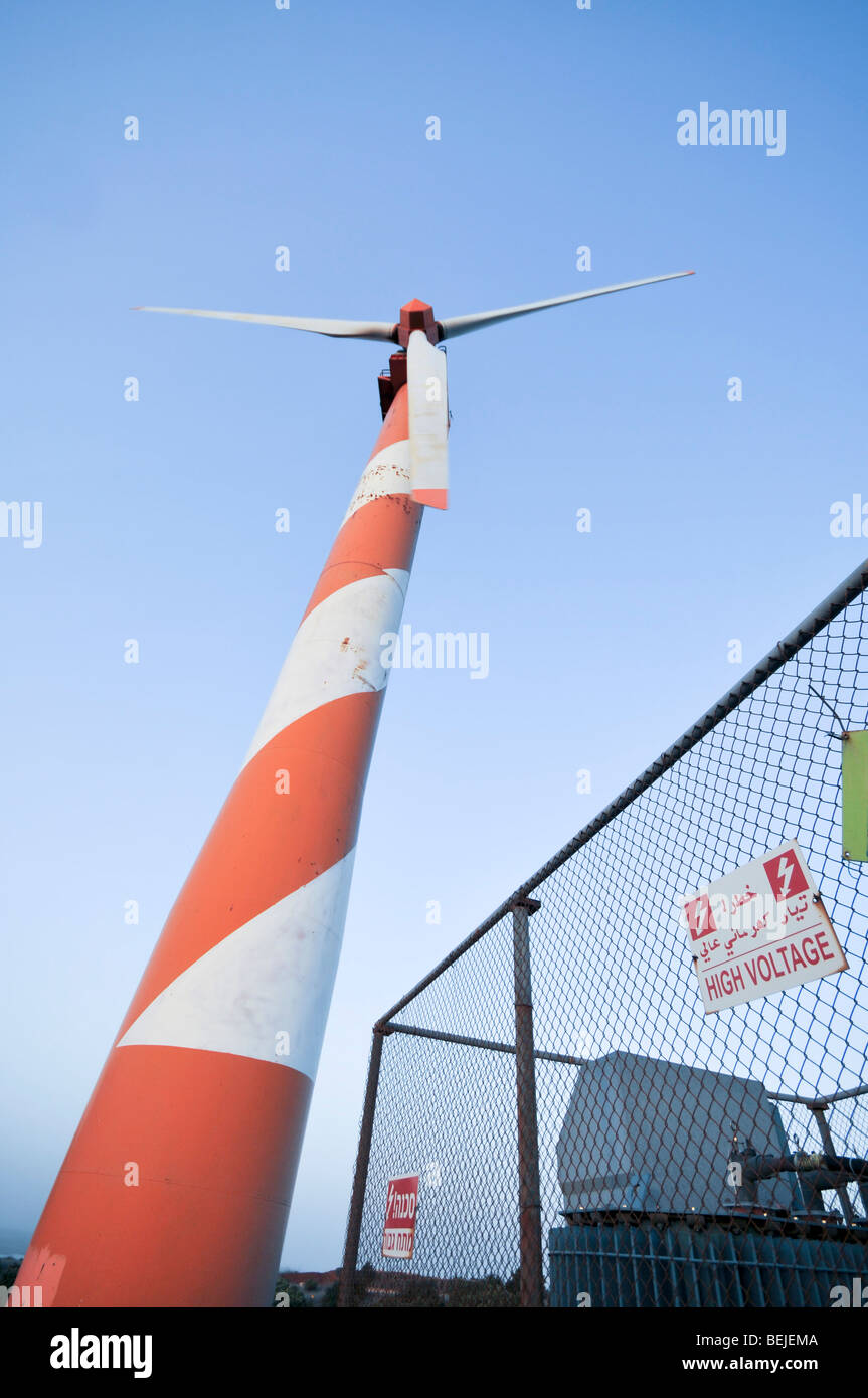 Israel, Golan Heights, View of Wind turbines near kibbutz Ein Zivan ...