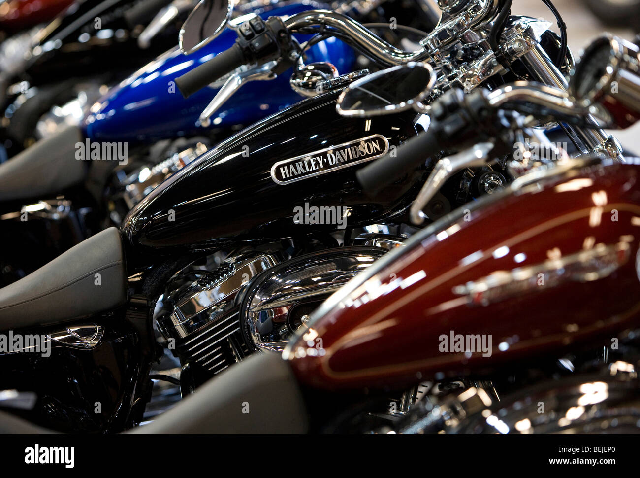 Harley-Davidson Motorcycles on display at a suburban Maryland ...