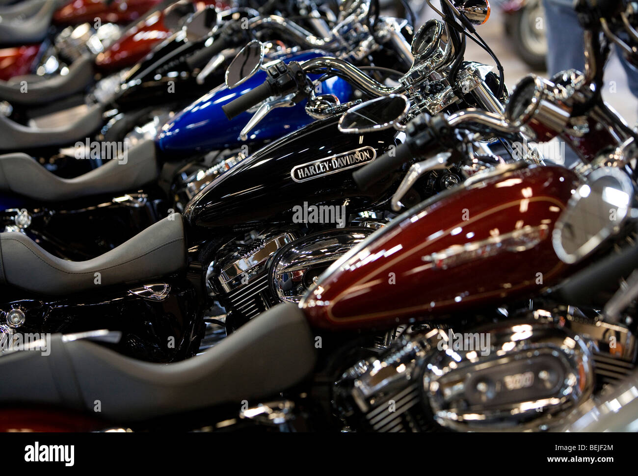 Harley-Davidson Motorcycles on display at a suburban Maryland ...