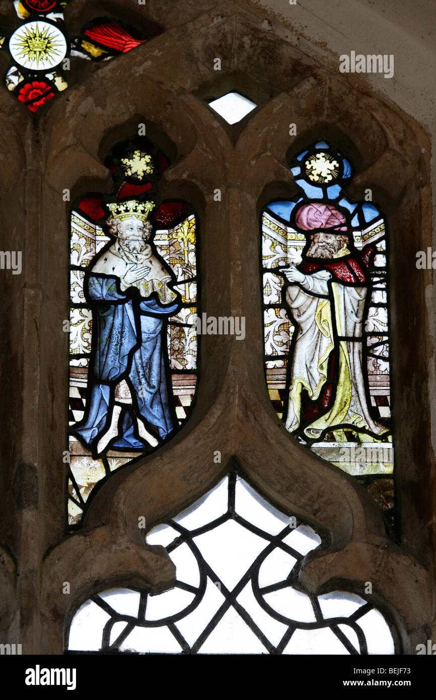 Detail of a medieval (15th century) stained glass window depicting ...