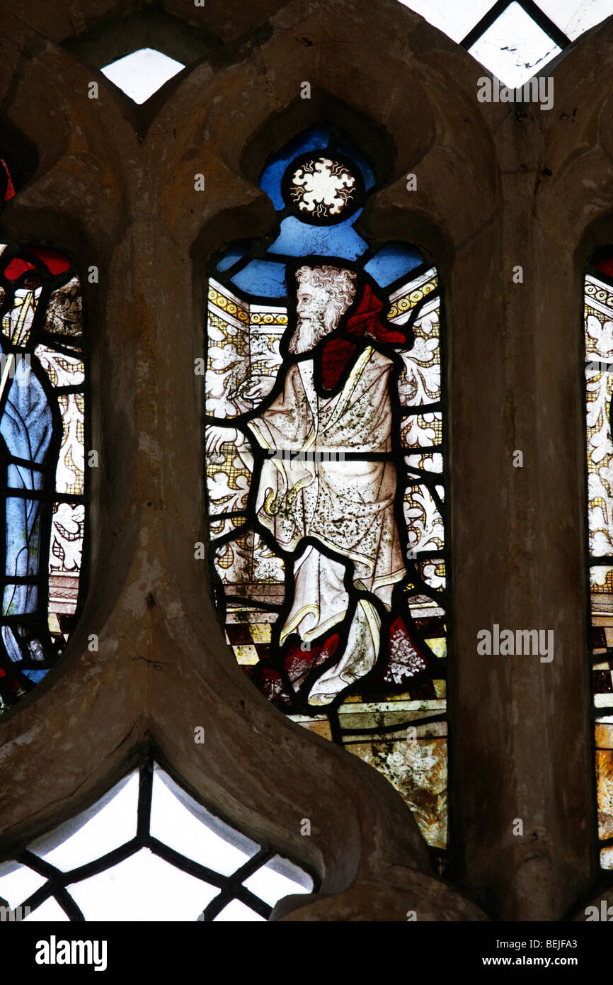 Detail of a medieval (15th century) stained glass window depicting ...