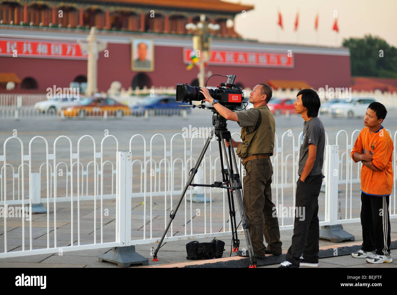 CCTV Television Crew at Tiananmen Square in front of The Gate of ...