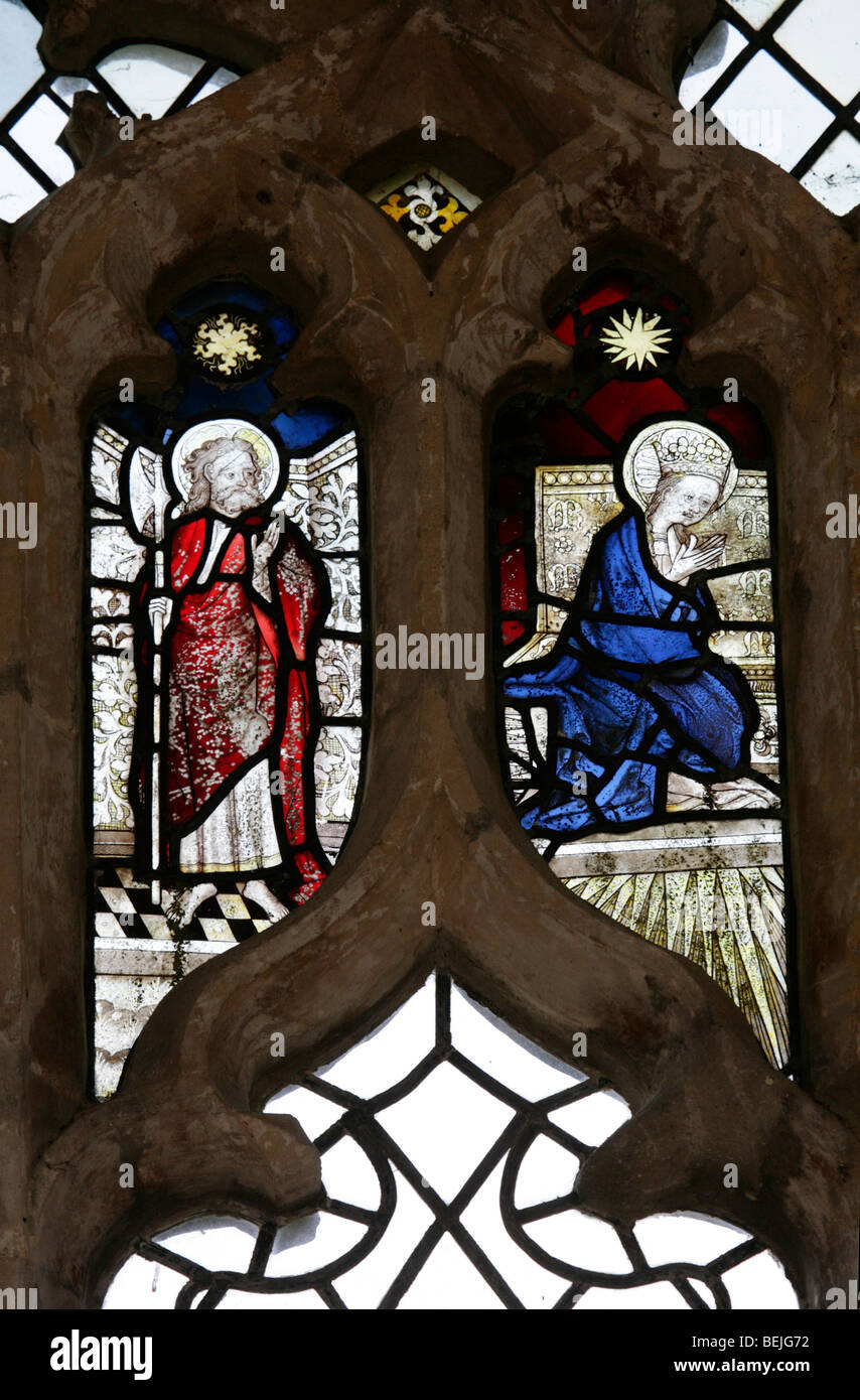 Detail of a medieval (15th century) stained glass window depicting St ...