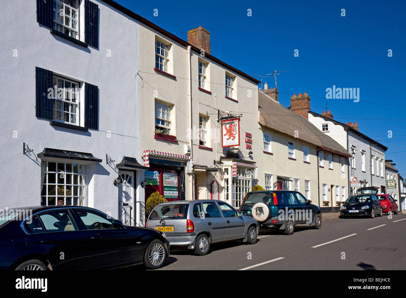 Row of buildings in the main street, Sidbury, Devon Stock Photo - Alamy