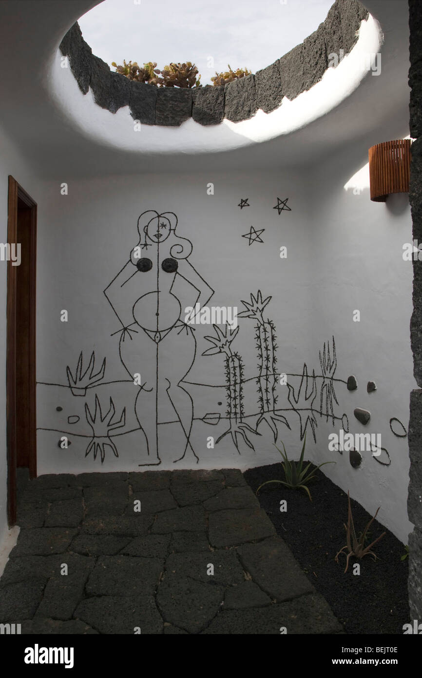 Ladies room sign, Cactus garden designed by Cesar Manrique; Guatiza ...
