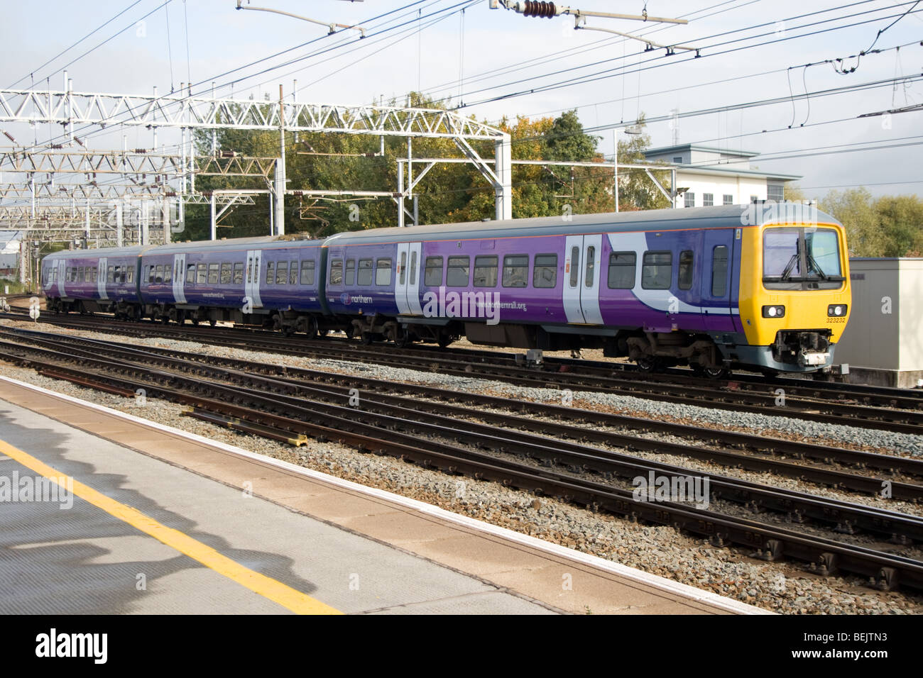 Northern Rail Class 323 No. 323232 pulling into Crewe station Stock ... Northern Rail Class 323 No. 323232 pulling into Crewe station Stock ...
