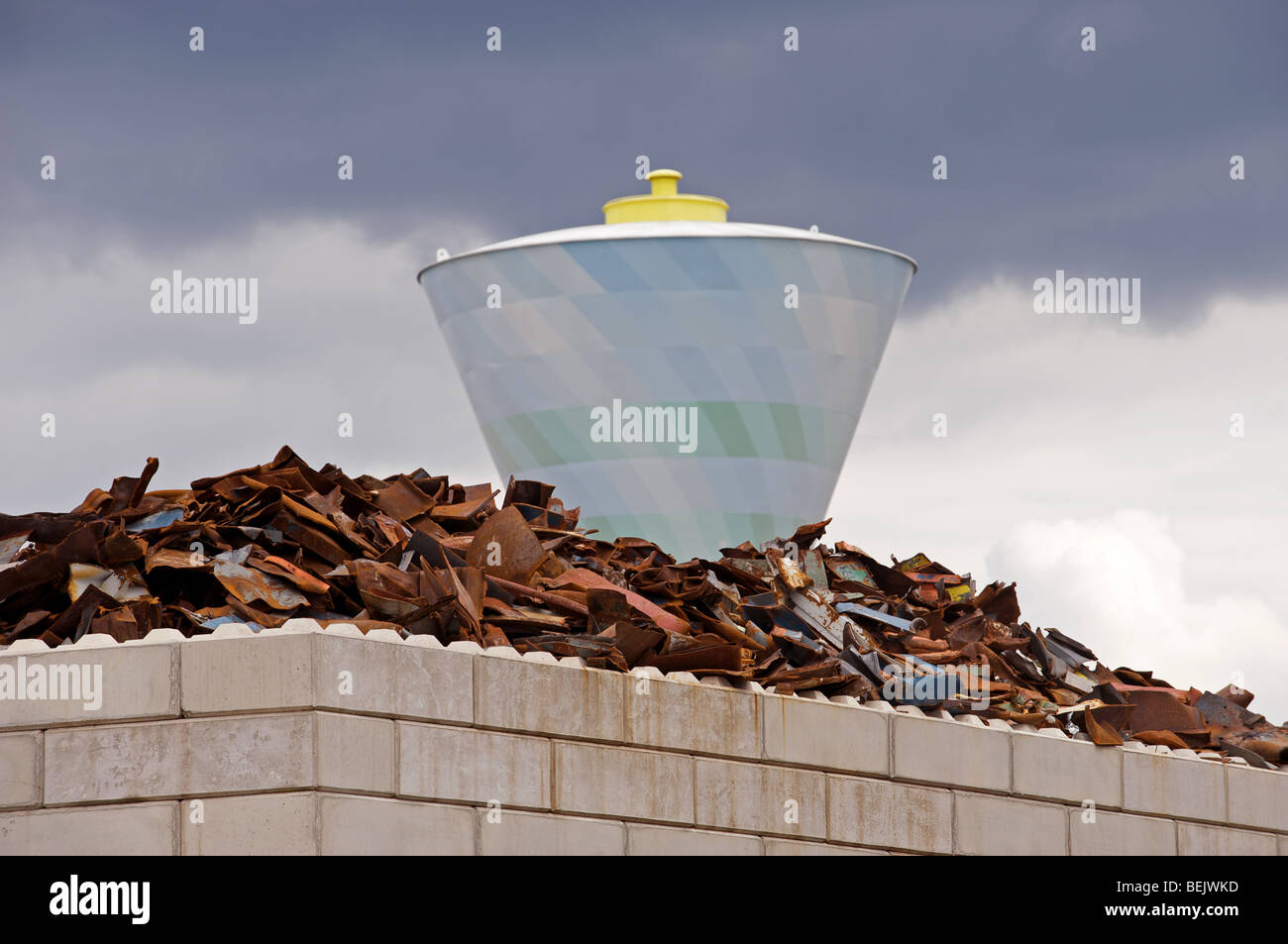 Water tower and scrap metal recycling centre, Hurth, North Rhine ...