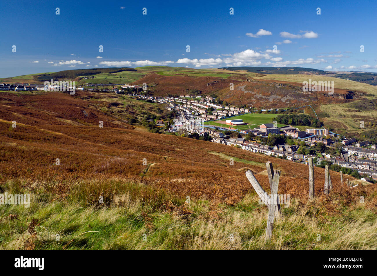cymmer porth in the rhondda valley from mynydd y glyn near pontypridd ...