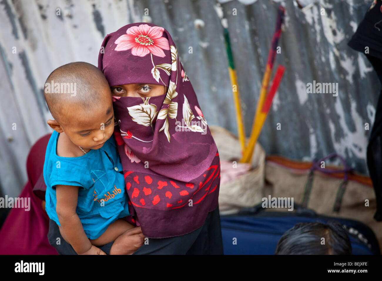 Muslim Woman and her Young Baby in a Small Village in Bangladesh Stock ...