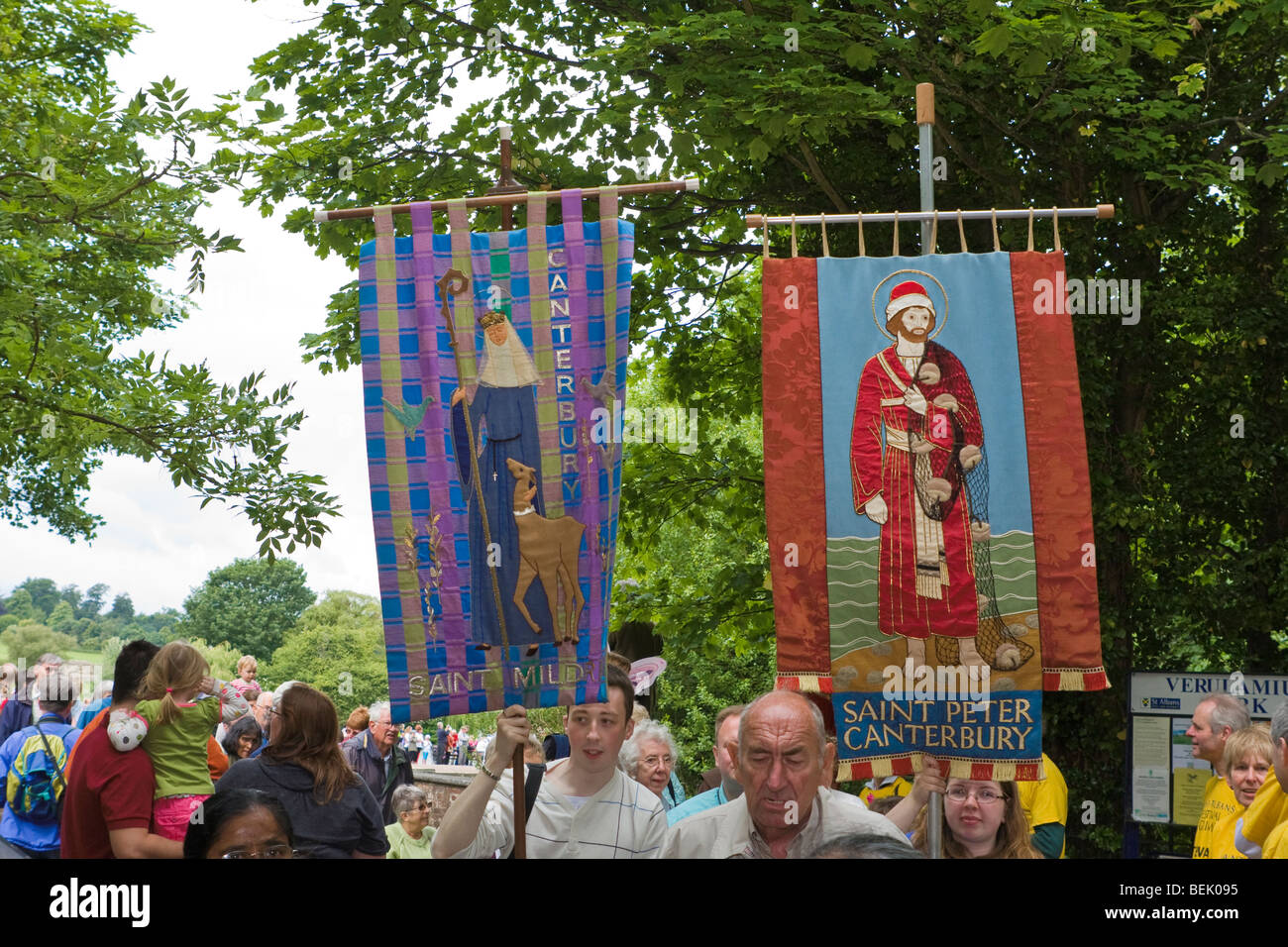 Religious Anglican banners during St Albans Albantide procession Stock ...