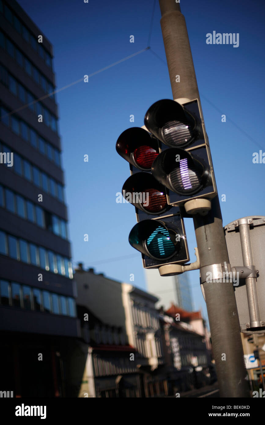 A traffic signal or traffic light showing green in the city of Graz in ...