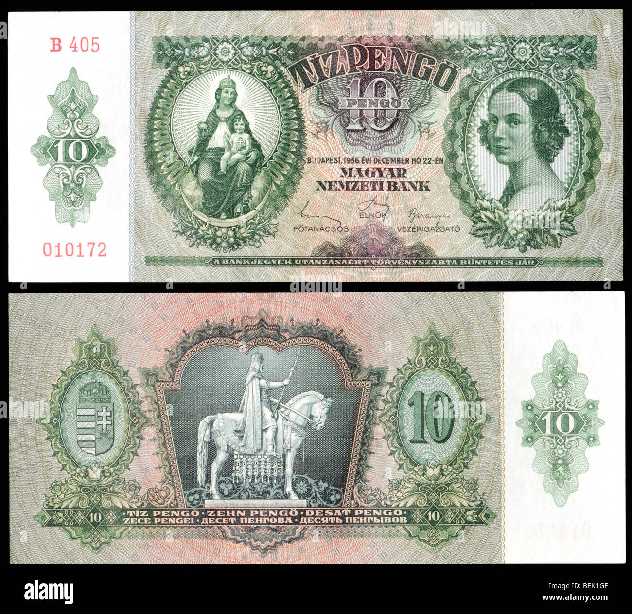 Hungarian 10 Pengo note from 1956 with statue of King / St Stephen on ...